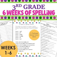 3rd Grade Spelling Worksheets/ 6 Weeks of Spelling Lists/ Spelling ...