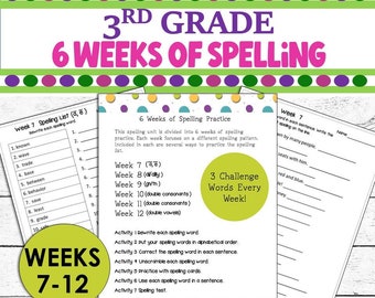 3rd Grade Spelling Worksheets/ 30 Weeks of Spelling Lists/ Spelling ...
