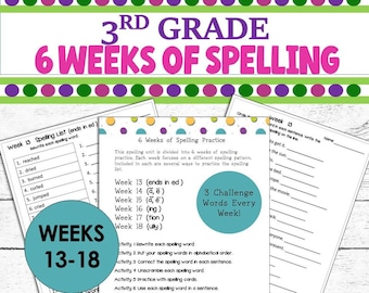 3rd Grade Spelling Worksheets/ 6 Weeks of Spelling Lists/ Spelling ...