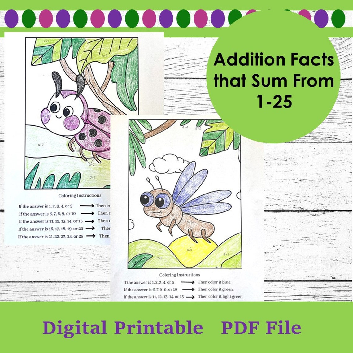 Coloring Pages for Addition Facts 1-25, Addition Coloring Pages ...