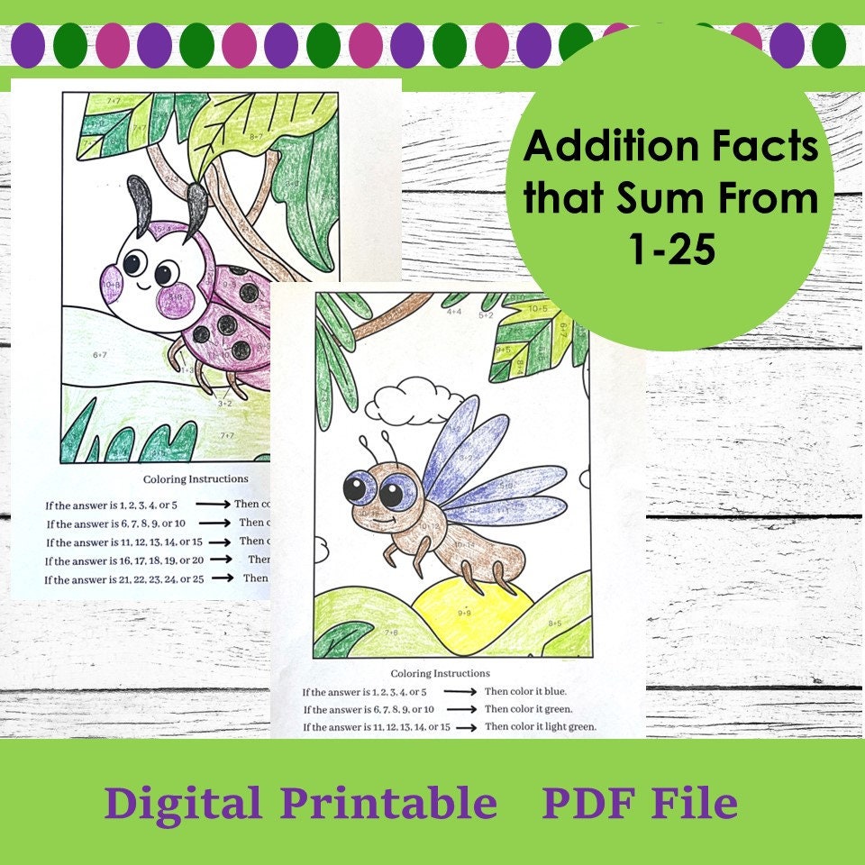 Coloring Pages for Addition Facts 1-25, Addition Coloring Pages ...