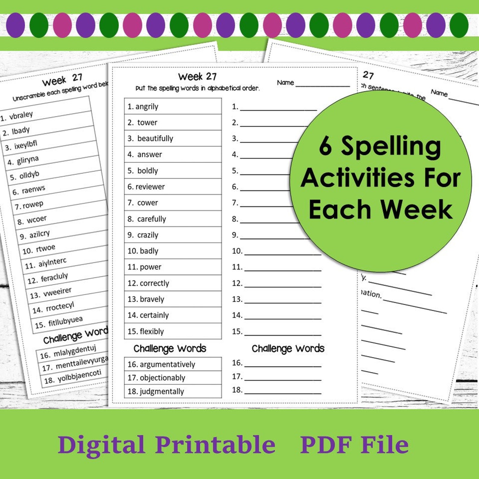 3rd Grade Spelling Worksheets/ 30 Weeks of Spelling Lists/ - Etsy