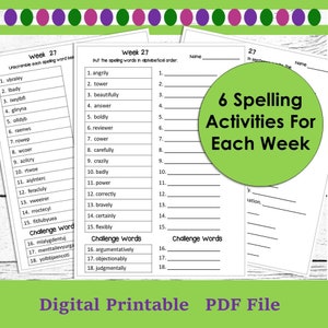 3rd Grade Spelling Worksheets/ 30 Weeks of Spelling Lists/ - Etsy