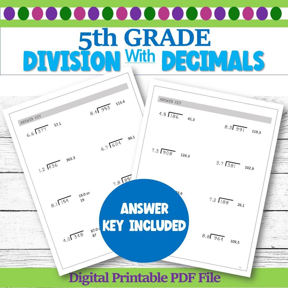 Dividing With Decimal Worksheets: 5th Grade Math Activity, Decimal ...