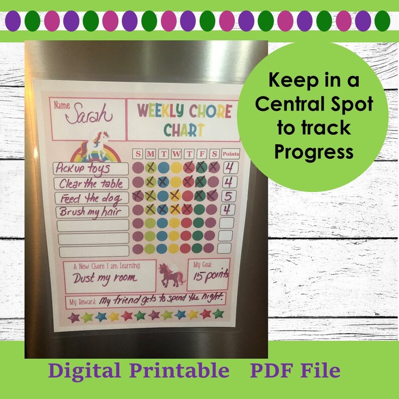 Unicorn Chore Chart Printable: Weekly & Daily Responsibility Chart ...
