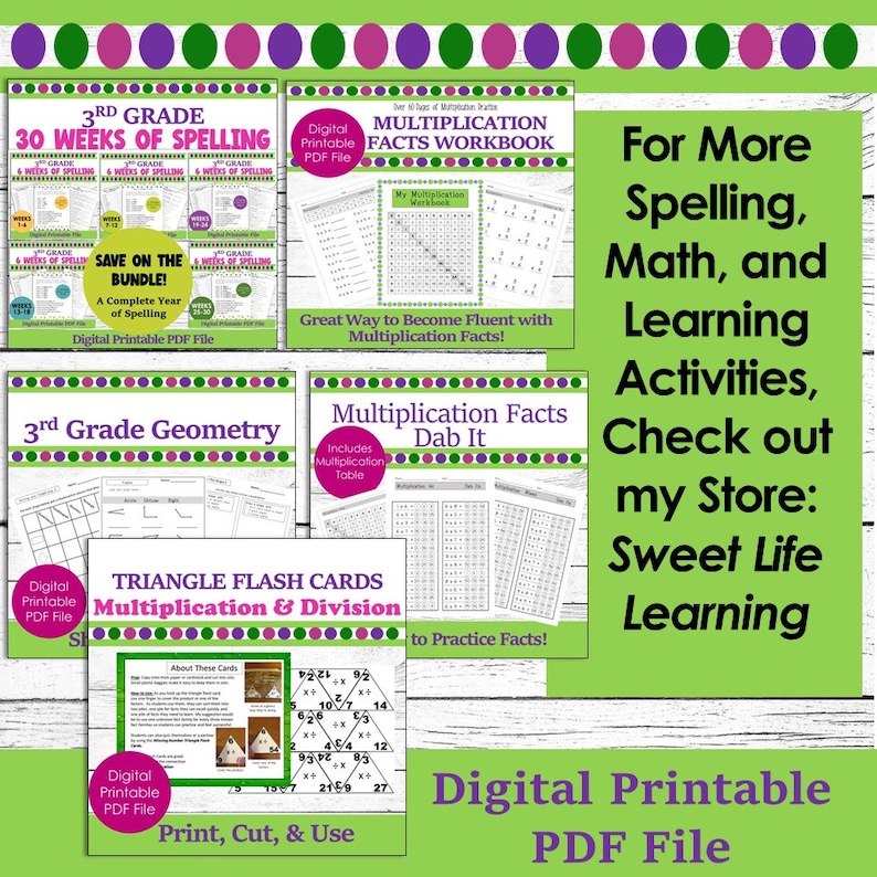 3rd Grade Spelling Worksheets/ 30 Weeks of Spelling Lists/one Year of ...