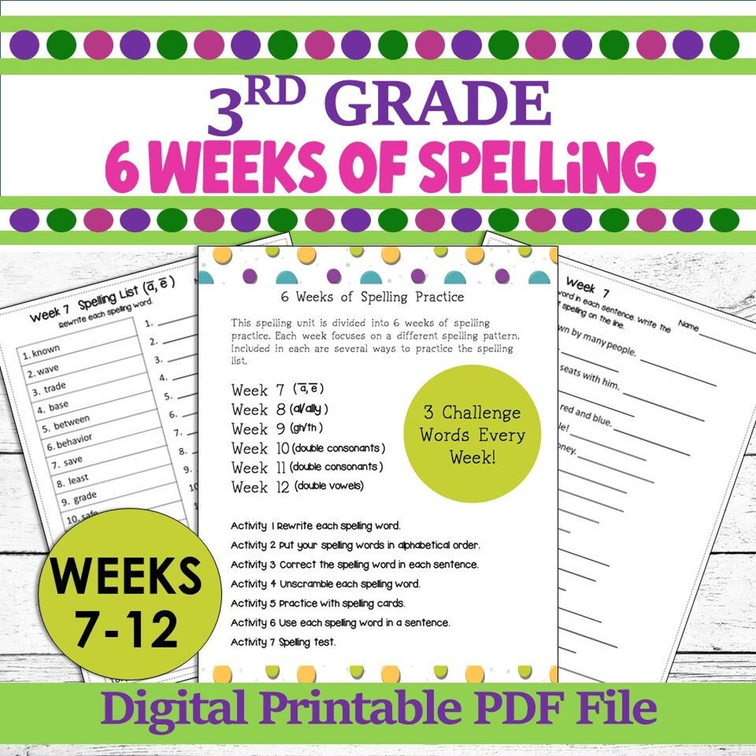 3rd Grade Spelling Worksheets/ 6 Weeks of Spelling Lists Activities ...