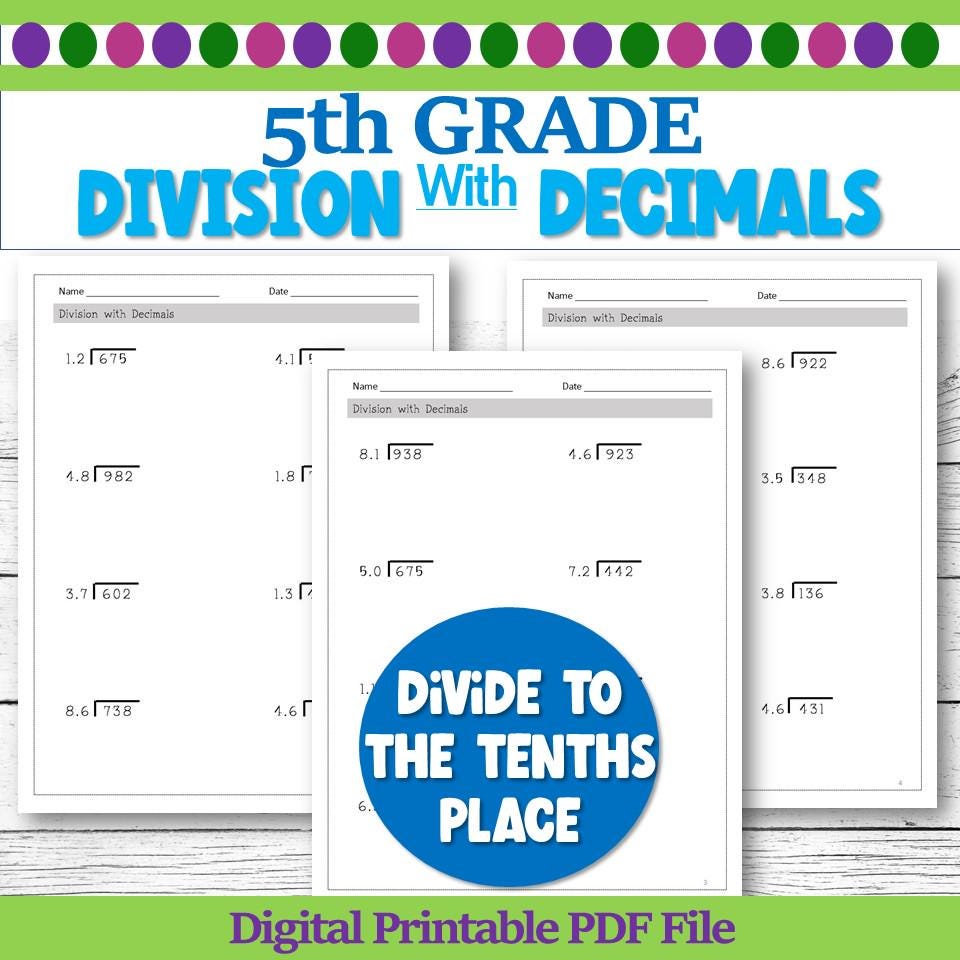 Dividing With Decimal Worksheets: 5th Grade Math Activity, Decimal ...