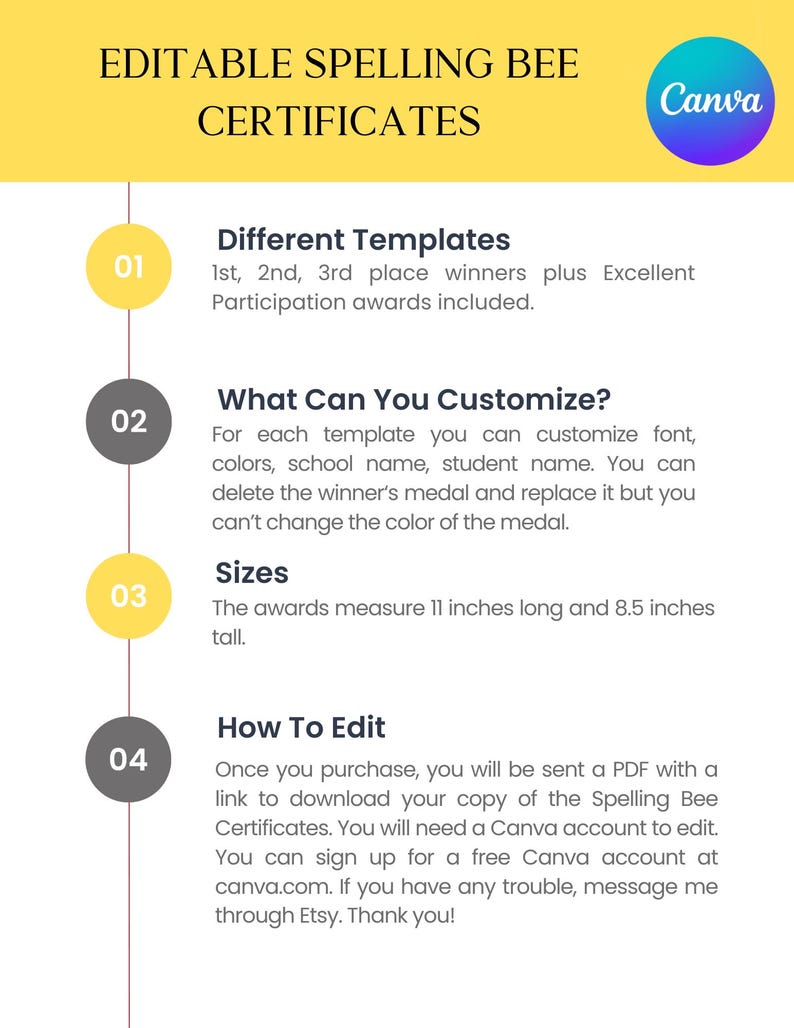 Editable Spelling Bee Award Certificate - Customizable Printable Winner ...