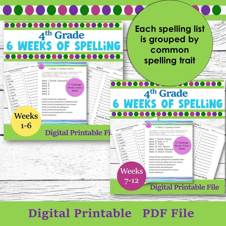 4th Grade Spelling Worksheets: 30 Weeks of Activities & Tests (digital ...