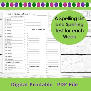 3rd Grade Spelling Worksheets/ 30 Weeks of Spelling Lists/one Year of ...