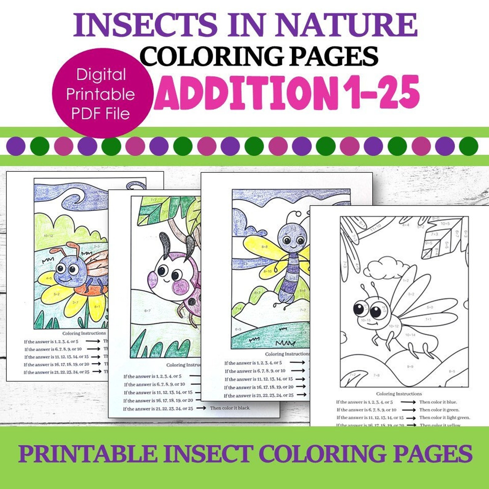 Coloring Pages for Addition Facts 1-25, Addition Coloring Pages ...