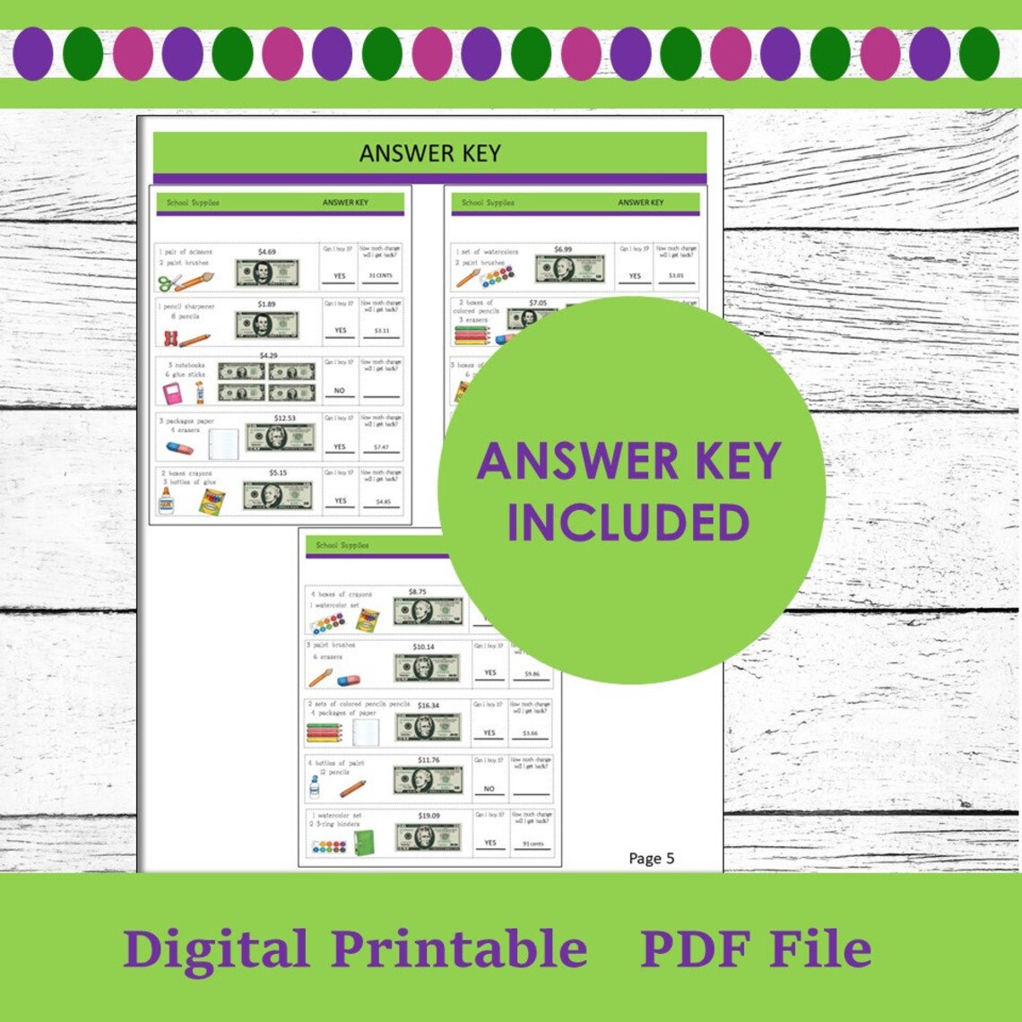 Addition, Subtraction Practice With Money, Can I Buy It, Math ...
