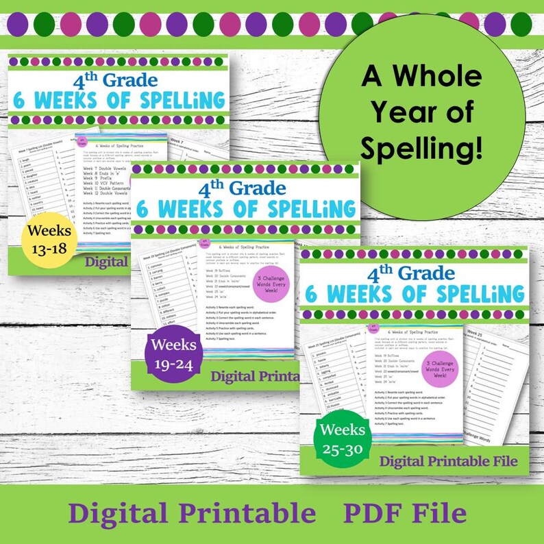 4th Grade Spelling Worksheets: 30 Weeks of Activities & Tests (digital ...