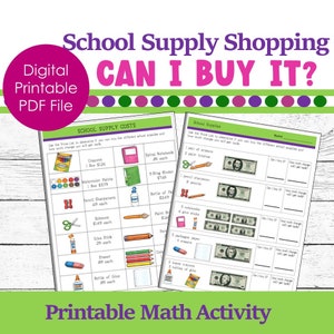 Money Math Worksheets: School Supply Shopping Game (digital Download ...