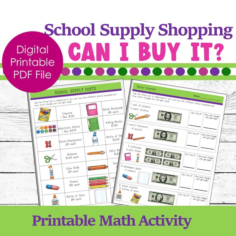 Addition, Subtraction Practice With Money, Can I Buy It, Math ...