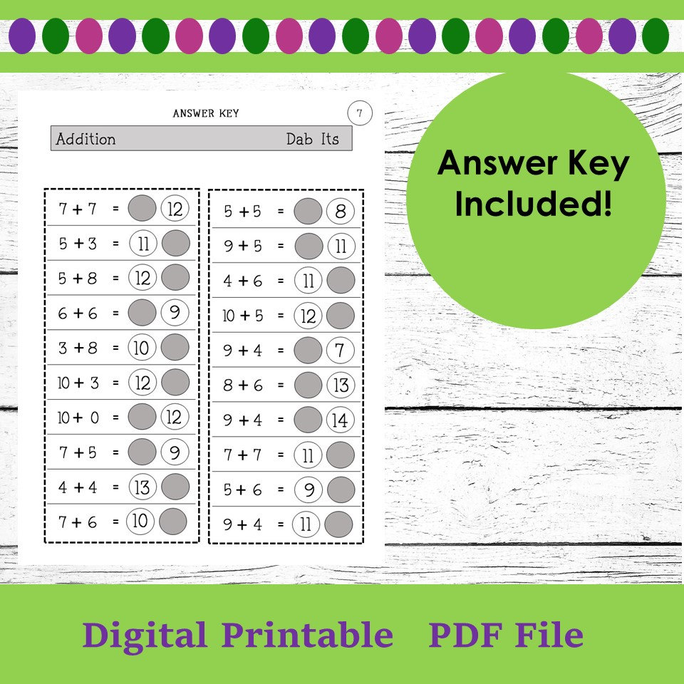Addition Dab Its Worksheets for Kindergarten - Etsy