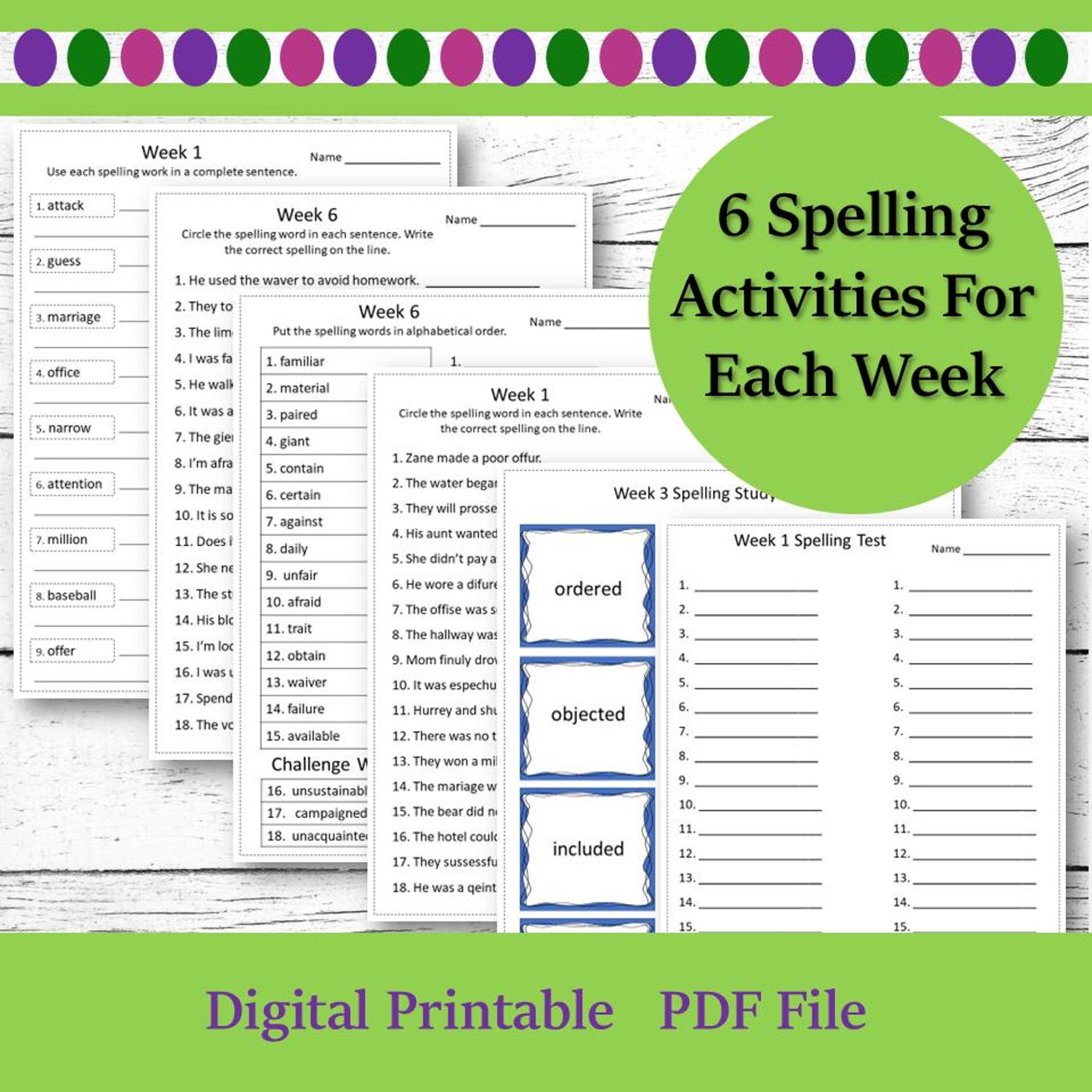4th Grade Spelling Worksheets: 6 Weeks of Activities (digital Download ...