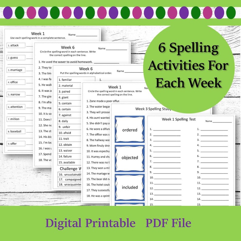 4th Grade Spelling Worksheets: 6 Weeks of Activities (digital Download ...