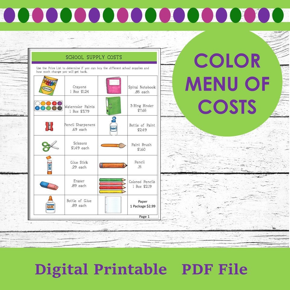 Addition, Subtraction Practice With Money, Can I Buy It, Math ...
