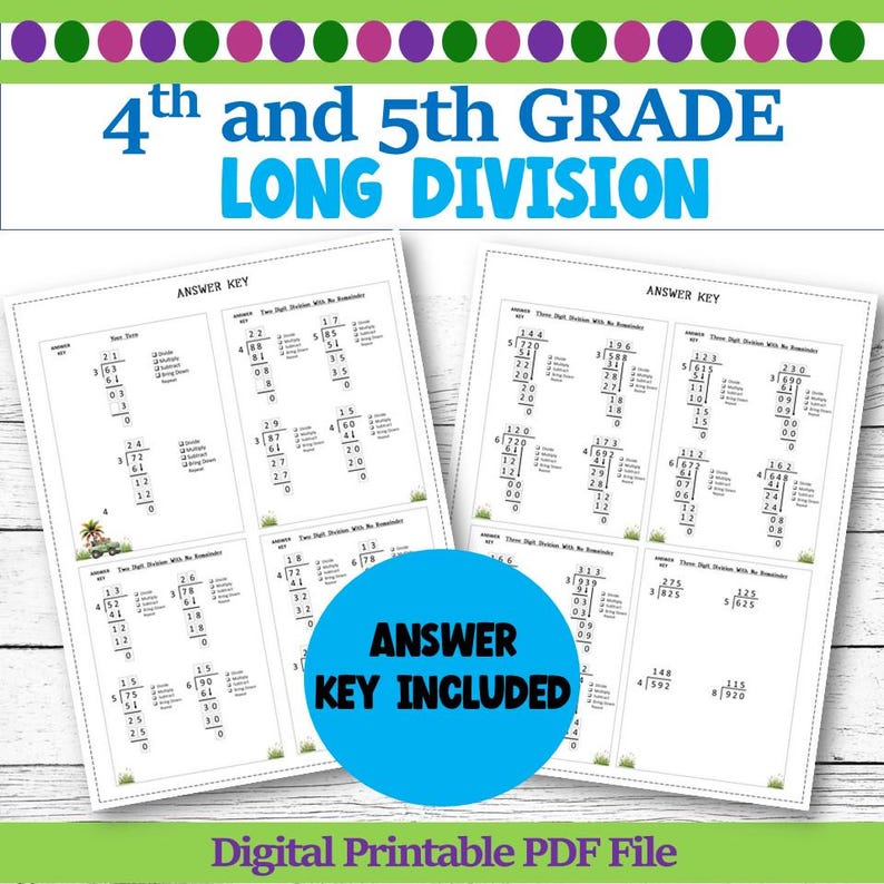 Long Division Worksheets: 4th-5th Grade Math Activity - Etsy