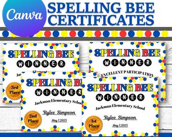Editable Spelling Bee Award Certificate: Printable Winner Template ...