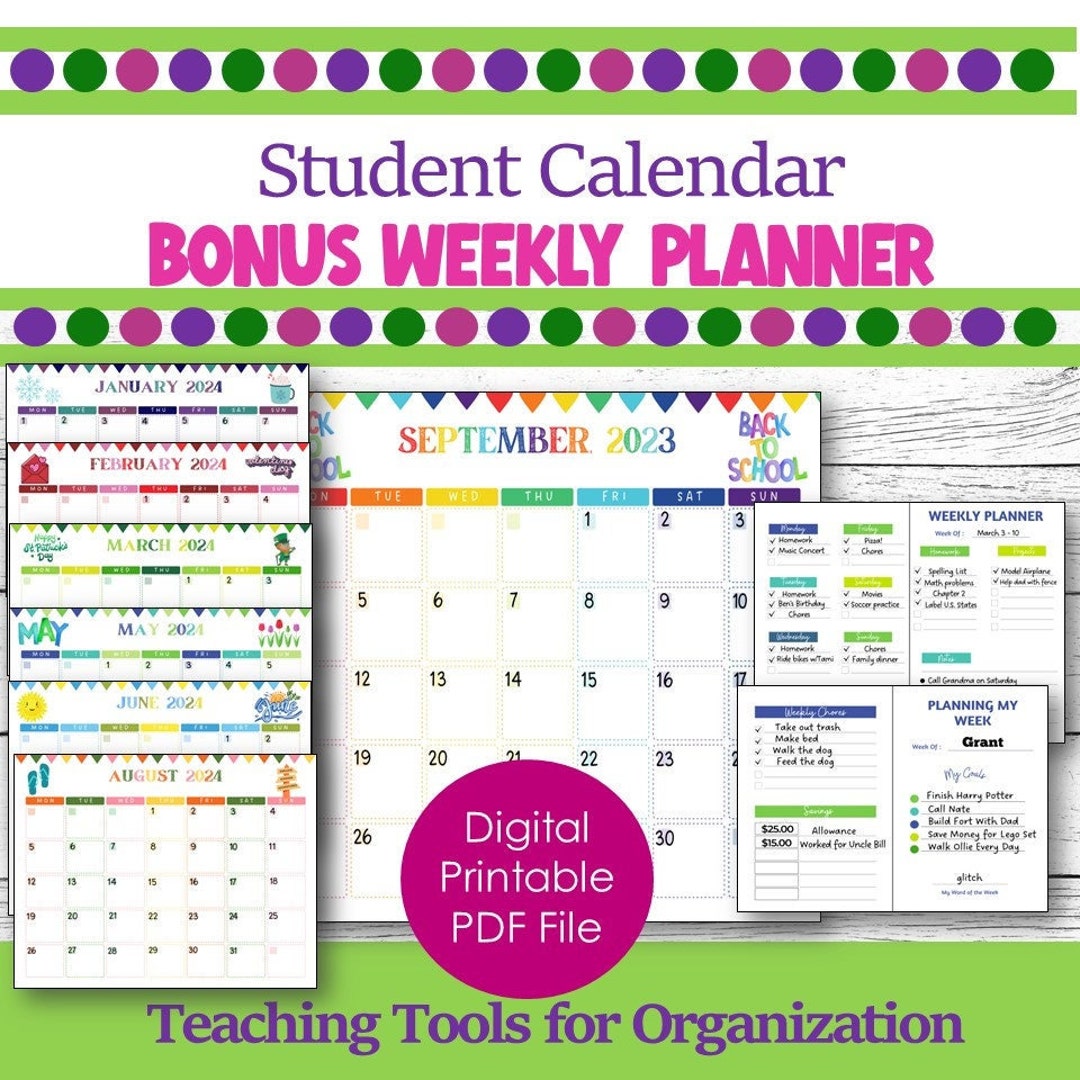 Calendar and Planner, Student Calendar, Planner for Students, Student ...