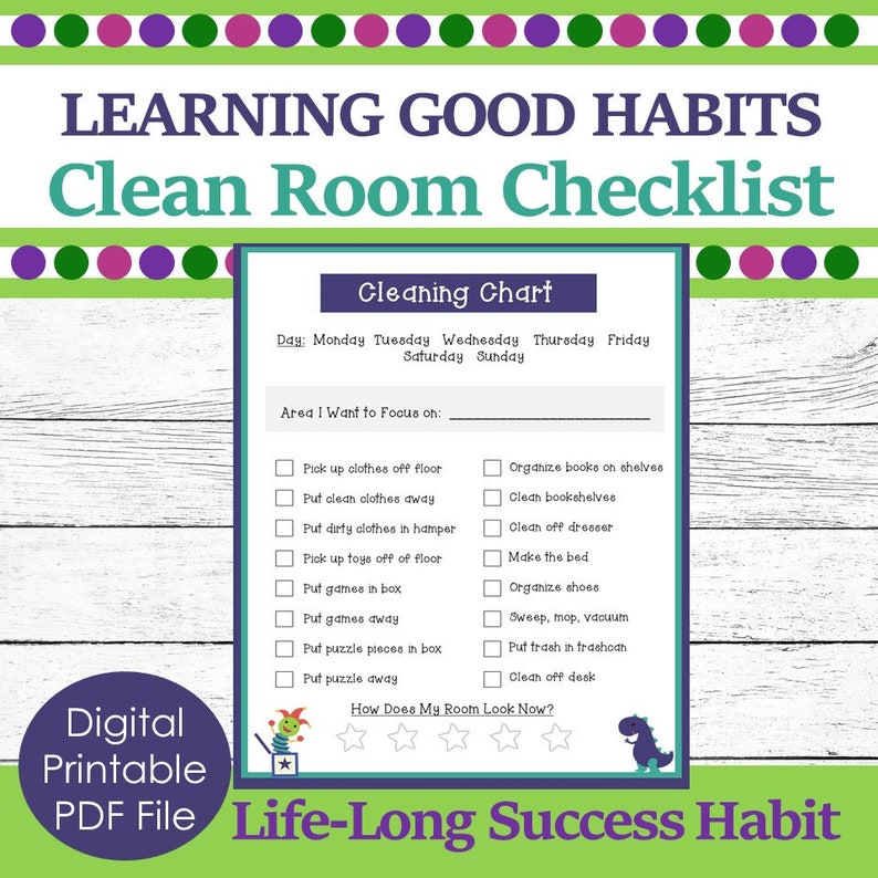 Cleaning Room Checklist for Young Children/printable Checklist/healthy ...