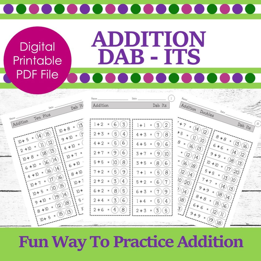 Addition Dab Its Worksheets for Kindergarten - Etsy