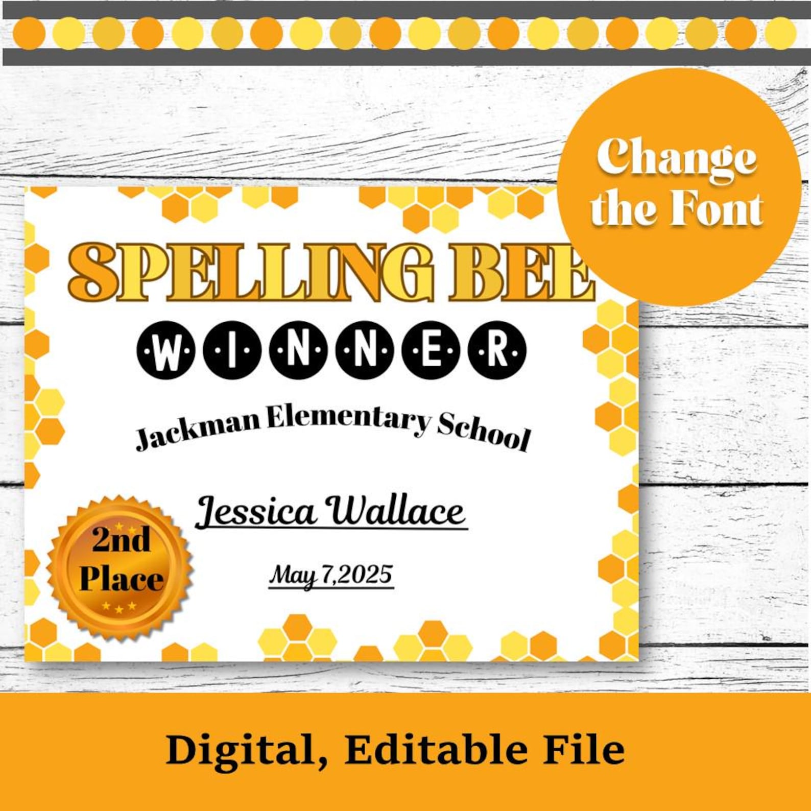 Editable Spelling Bee Award Certificate: Printable Winner Template ...