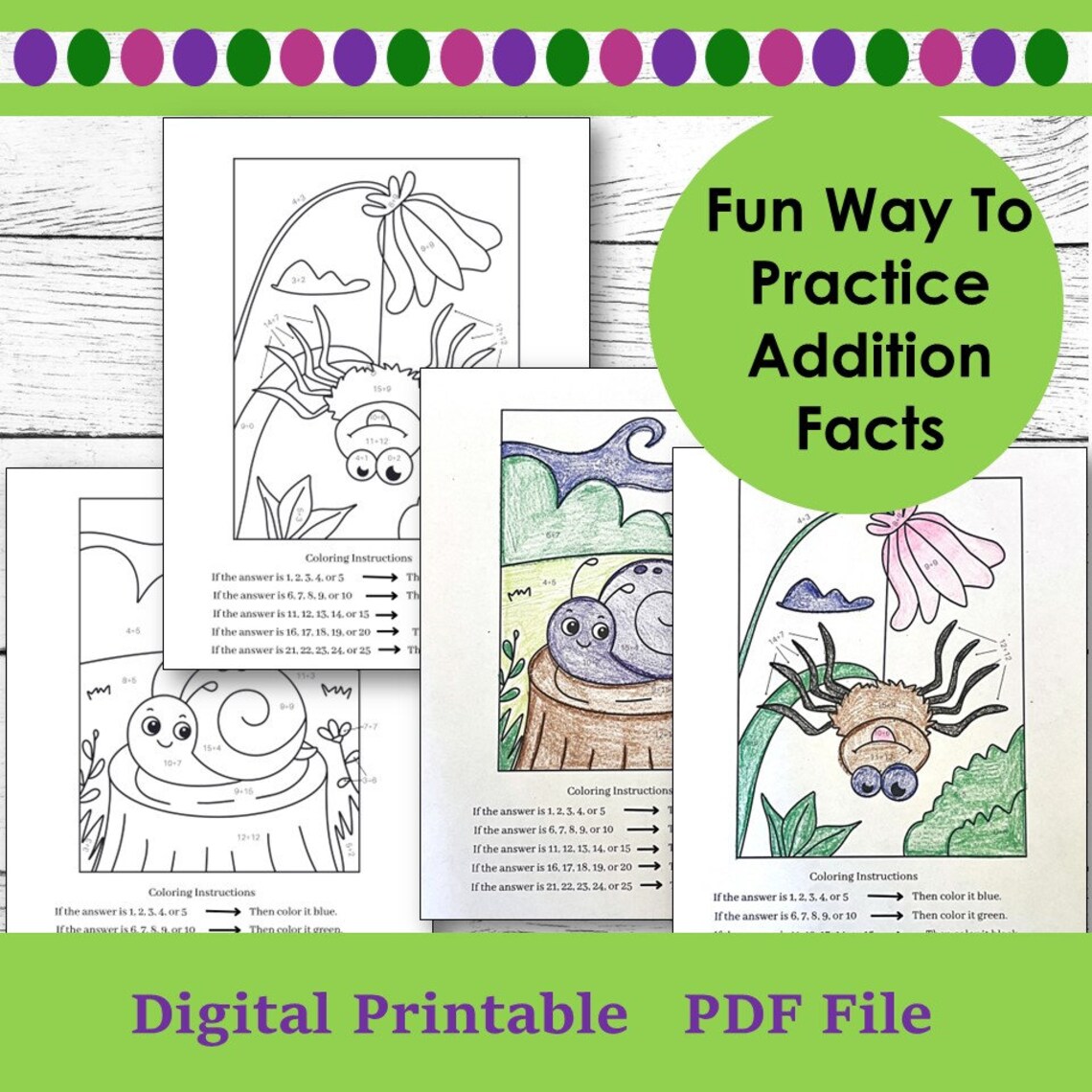 Coloring Pages for Addition Facts 1-25, Addition Coloring Pages ...