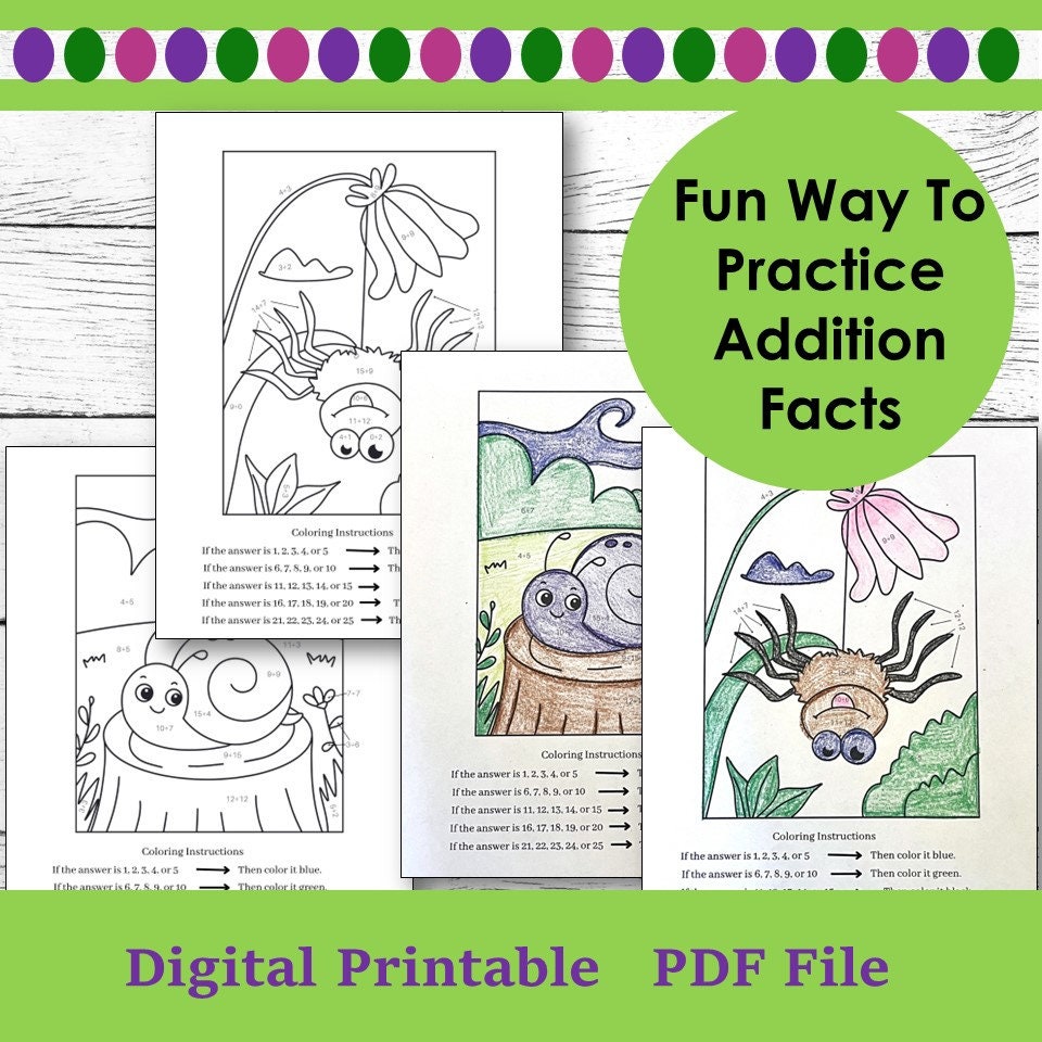 Coloring Pages for Addition Facts 1-25, Addition Coloring Pages ...