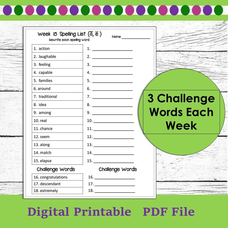 3rd Grade Spelling Worksheets/ 6 Weeks of Spelling Lists Activities ...