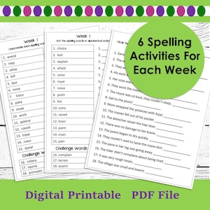 3rd Grade Spelling Worksheets: 6 Weeks of Activities (digital Download ...