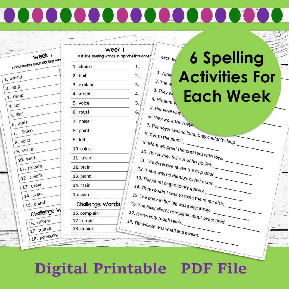 3rd Grade Spelling Worksheets: 6 Weeks of Activities (digital Download ...