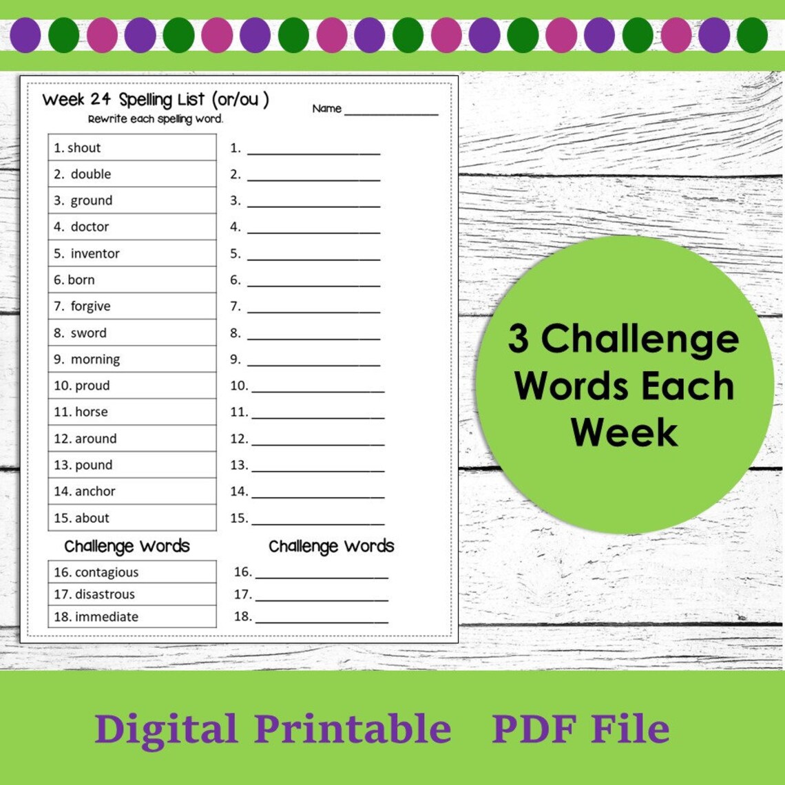 3rd Grade Spelling Worksheets/ 6 Weeks of Spelling Lists/ Spelling ...