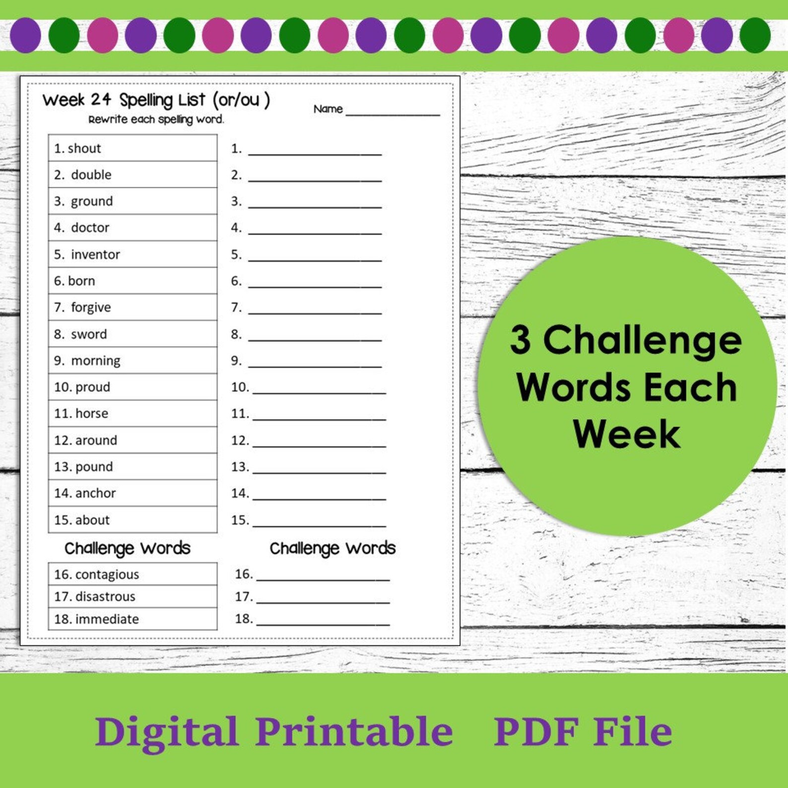 3rd Grade Spelling Worksheets/ 6 Weeks of Spelling Lists/ Spelling ...