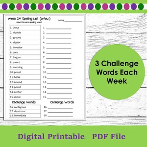 3rd Grade Spelling Worksheets/ 6 Weeks of Spelling Lists/ Spelling ...