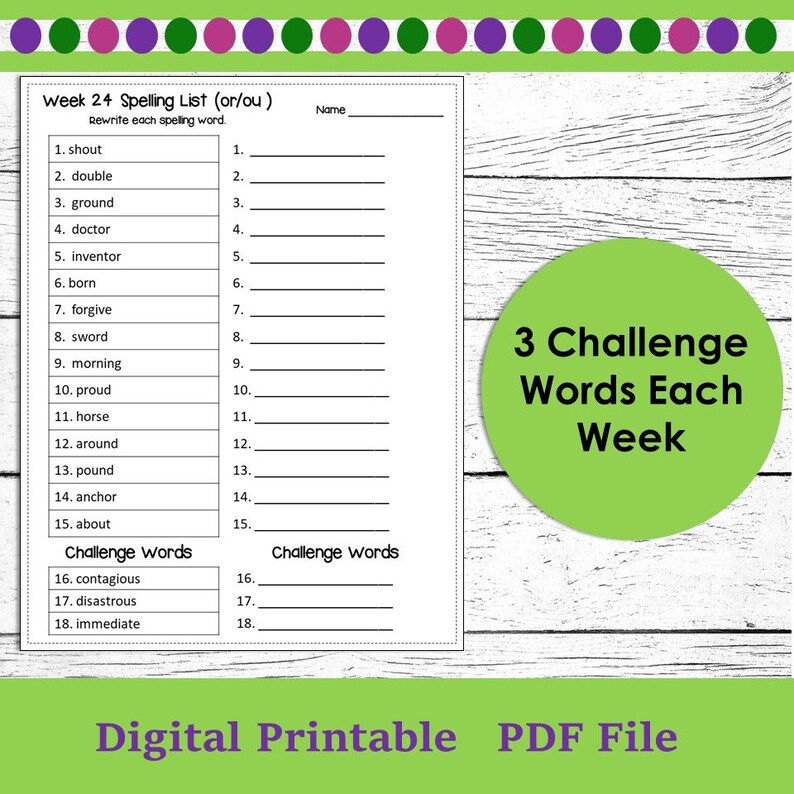 3rd Grade Spelling Worksheets/ 6 Weeks of Spelling Lists/ Spelling ...