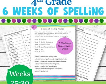 4th Grade Spelling Worksheets: 6 Weeks of Activities (digital Download ...