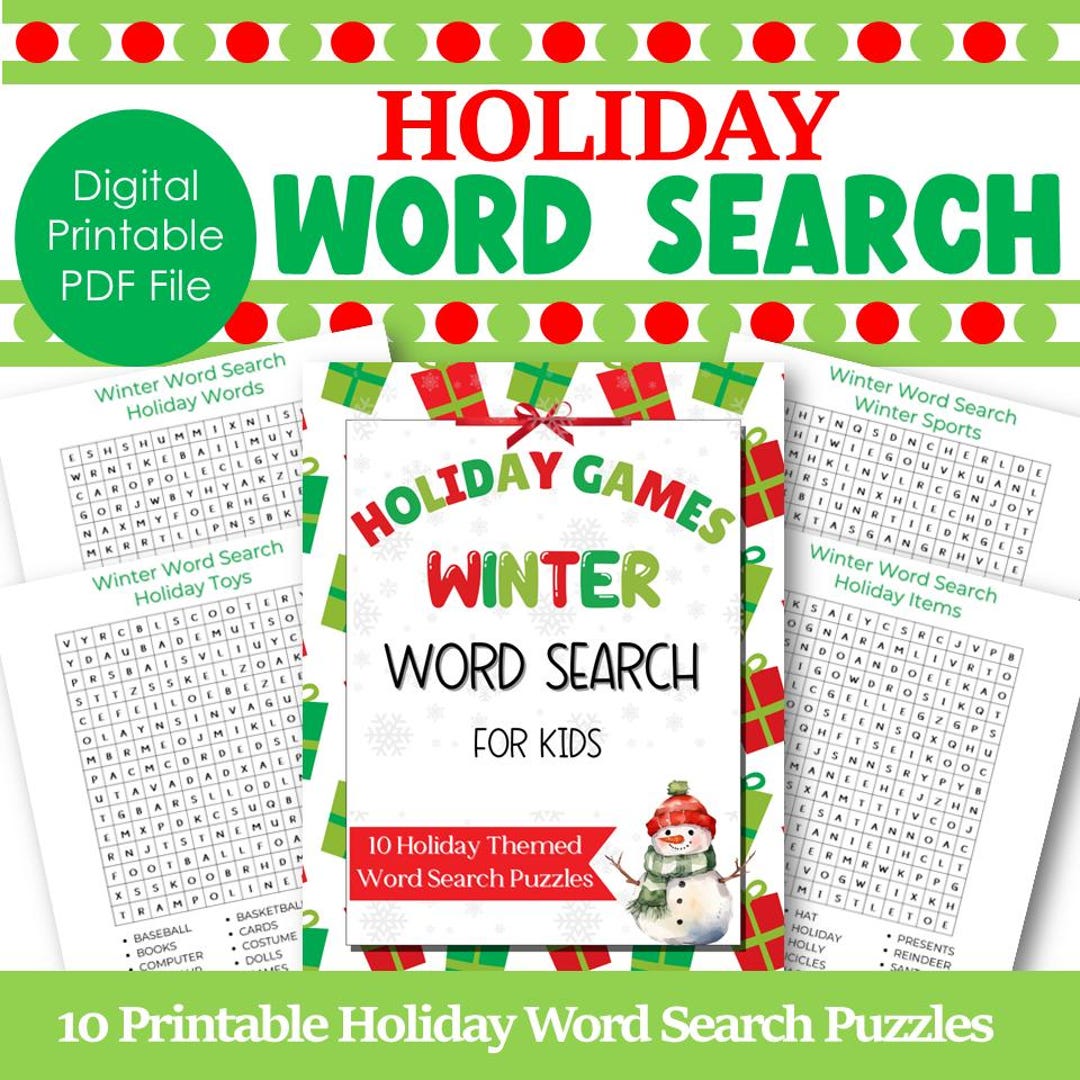 Holiday Word Search Puzzles, Christmas Activity for Kids, Christmas ...