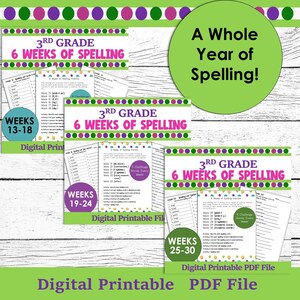 3rd Grade Spelling Worksheets/ 30 Weeks of Spelling Lists/ Spelling ...