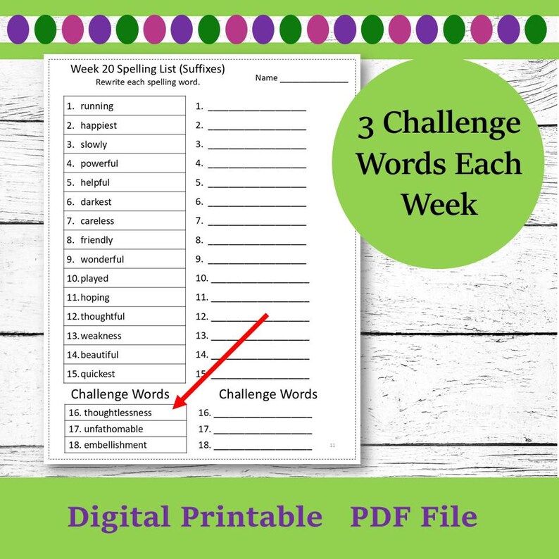 4th Grade Spelling Worksheets: Weeks 19-24 (digital Download) - Etsy