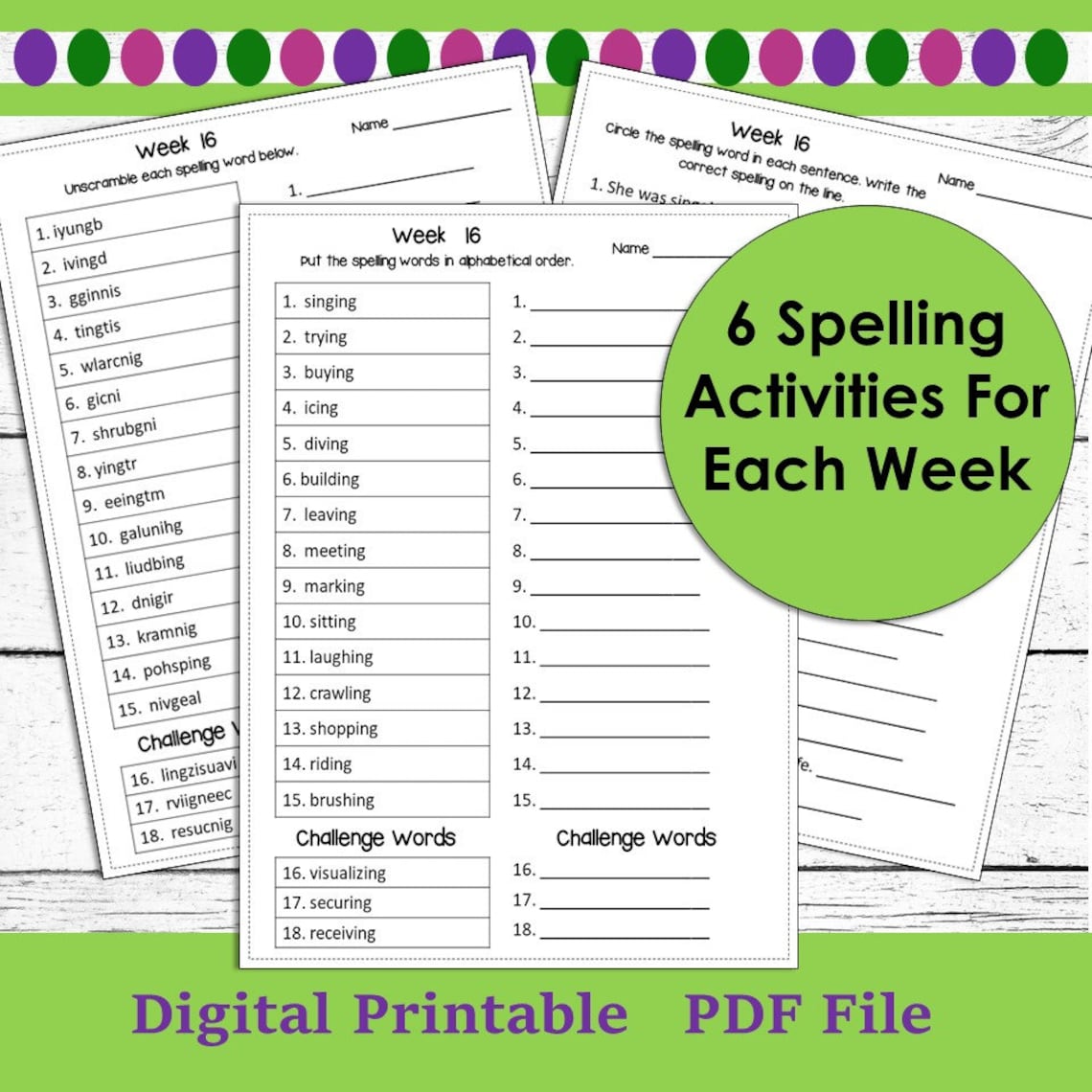 3rd Grade Spelling Worksheets/ 6 Weeks of Spelling Lists Activities ...