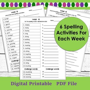 3rd Grade Spelling Worksheets/ 6 Weeks of Spelling Lists Activities ...