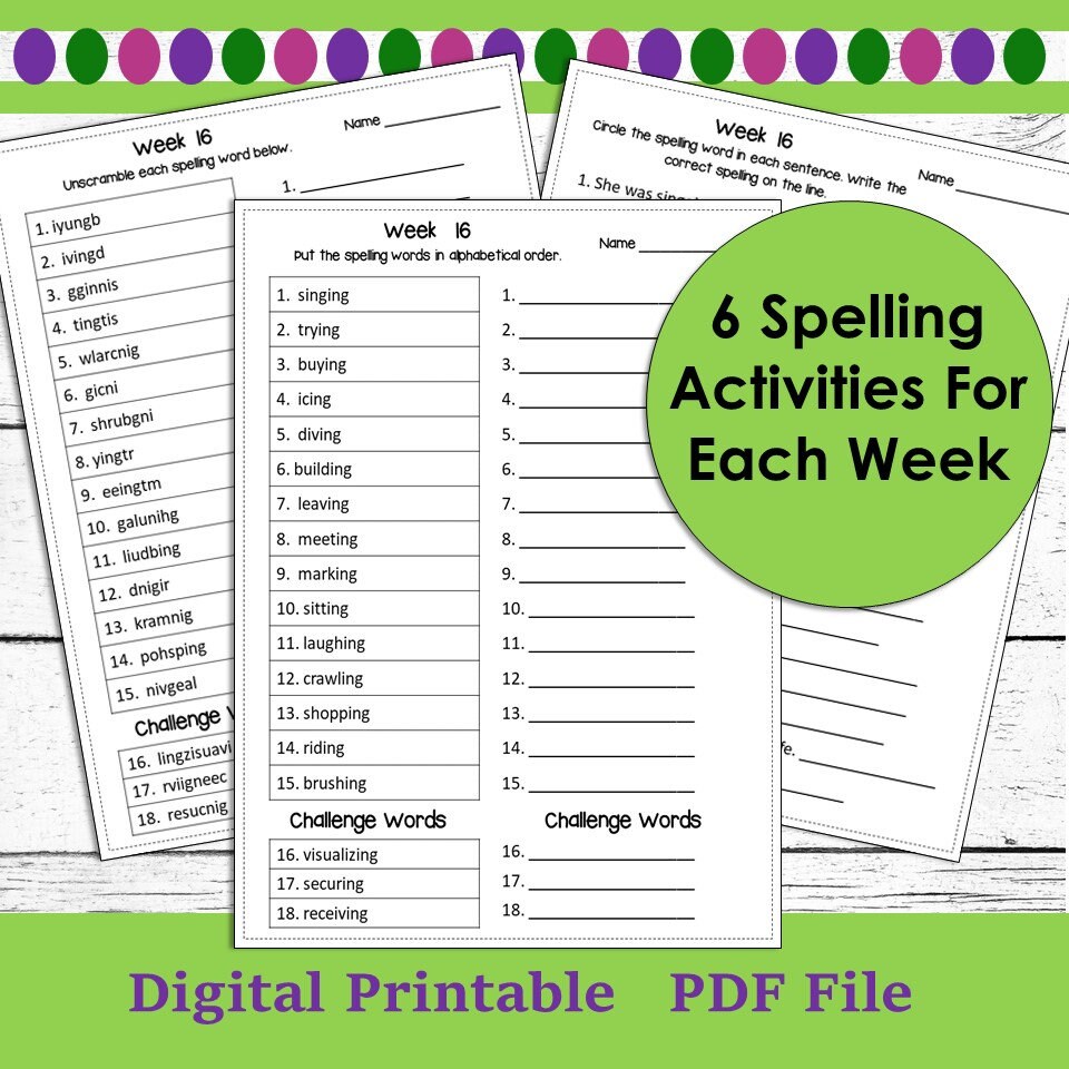 3rd Grade Spelling Worksheets/ 6 Weeks of Spelling Lists Activities ...