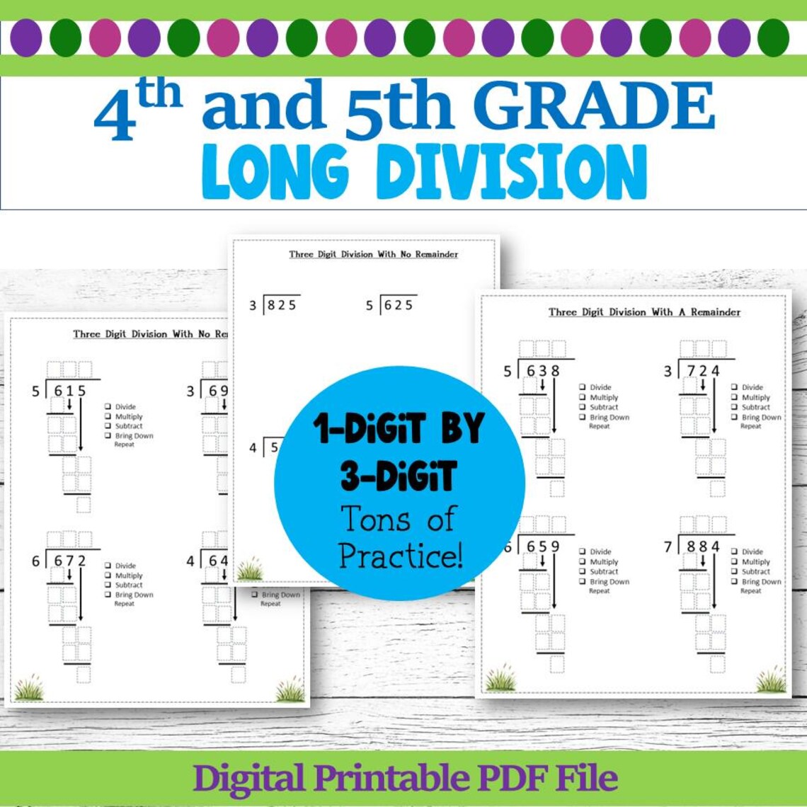 Long Division Worksheets: 4th-5th Grade Math Activity - Etsy