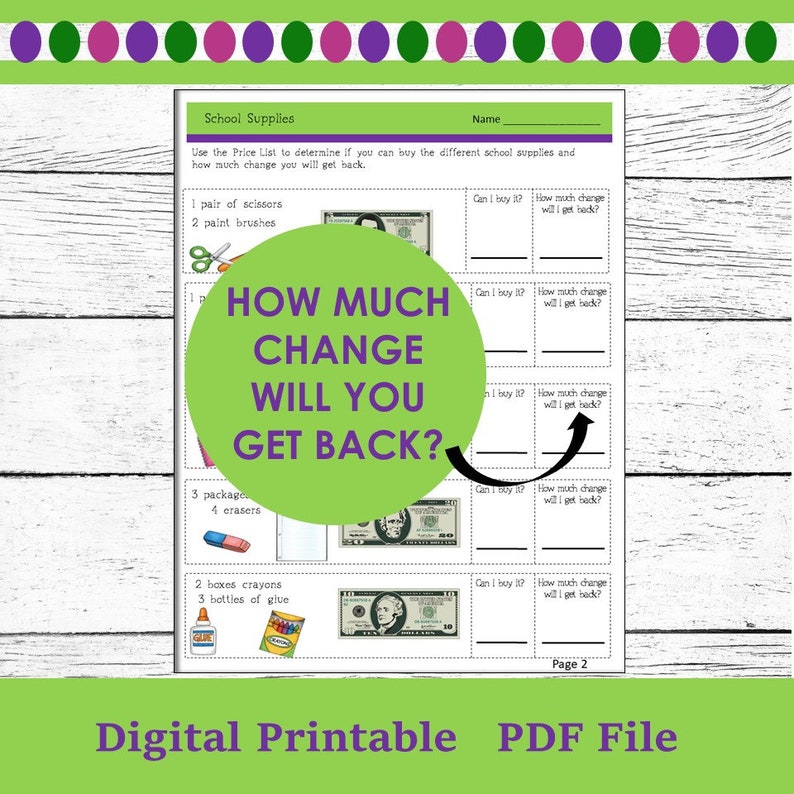 Addition, Subtraction Practice With Money, Can I Buy It, Math ...