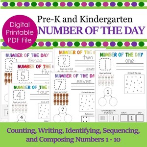 Number of the Day for Pre-k and Kindergarten Math/printable Number ...