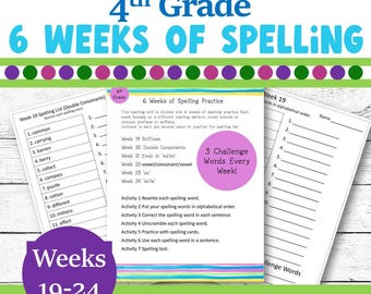 4th Grade Spelling Worksheets/ 6 Weeks of Spelling Lists Activities ...